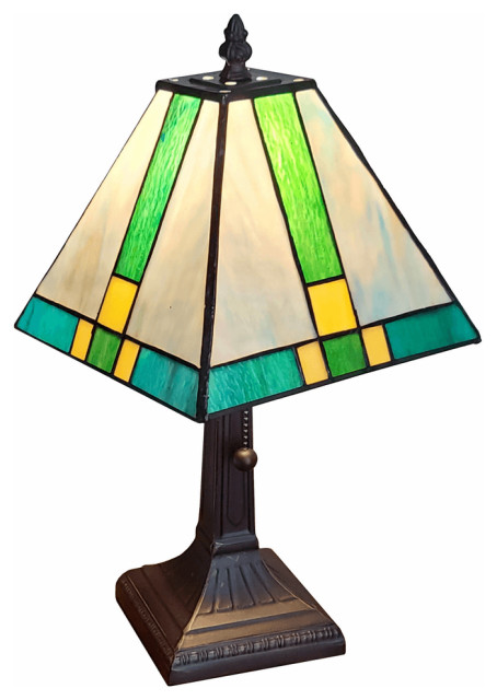 15" Tiffany Cream and Green Mission Style Table Lamp - Table Lamps - by ...