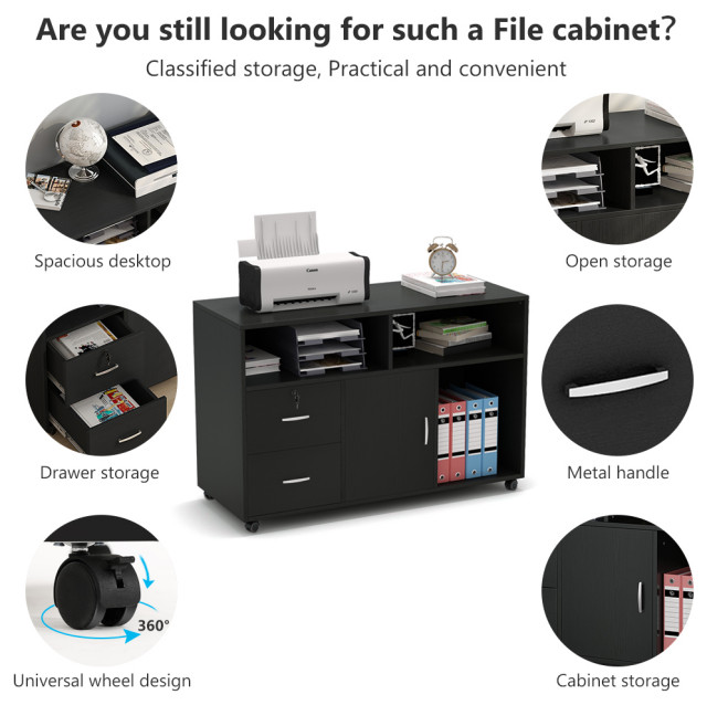 Tribesigns File Cabinet Filing Cabinet Black White 40"x14"x26 ...
