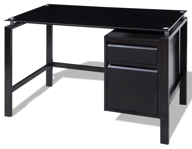 Glass Top Metal Frame Computer Desk With Drawers - Transitional - Desks ...