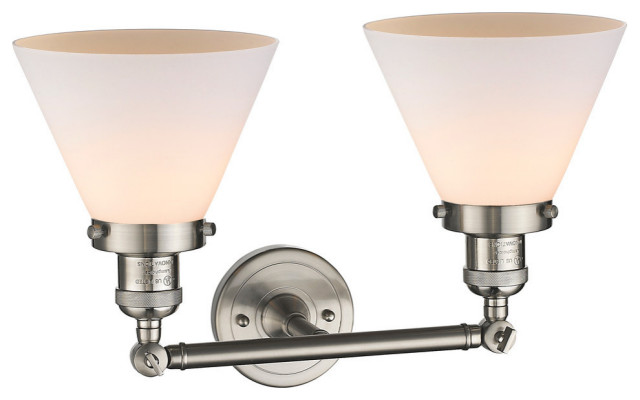 Innovations Large Cone 2-Light Bathroom Fixture, Brushed Satin Nickel ...