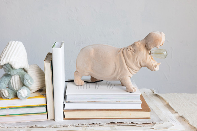 Flocked Resin Hippo Table Lamp, Blush - Eclectic - Kids Lamps - by ...