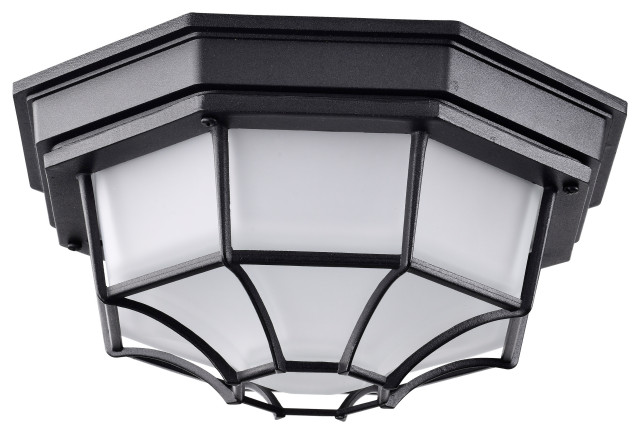LED Spider Cage Fixture - Black Finish with Frosted Glass - Traditional ...