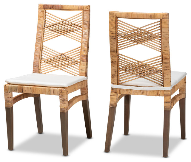 Poltak Modern Bohemian Natural Brown Rattan 2-Piece Dining Chair Set ...