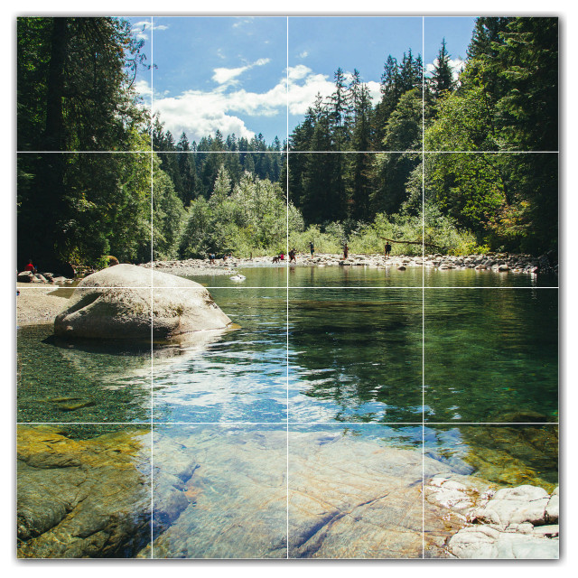 River Ceramic Tile Wall Mural HZ500897, 24" Wide x 24" High - Rustic ...
