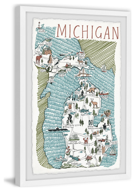 "Michigan Illustrated Map II" Framed Painting Print, 30x45 ...