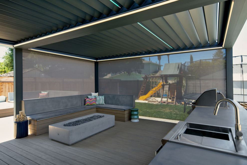 Louvered Pergola with Double Roof , Screens and RGB Louver Lighting ...