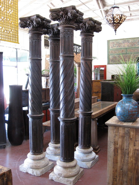 Consigned Rare Carved Wood Pillars - Traditional - Columns And Capitals ...