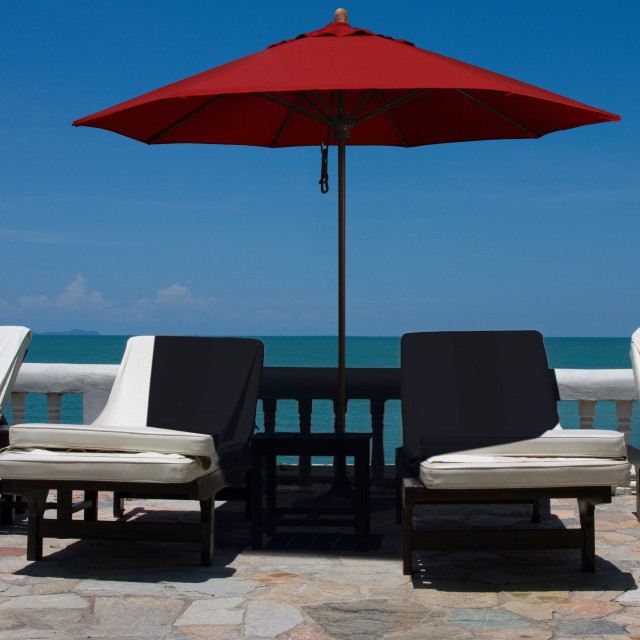 9' Patio Umbrella Woodgrain Pole Fiberglass Rib Pulley Lift Sunbrella ...