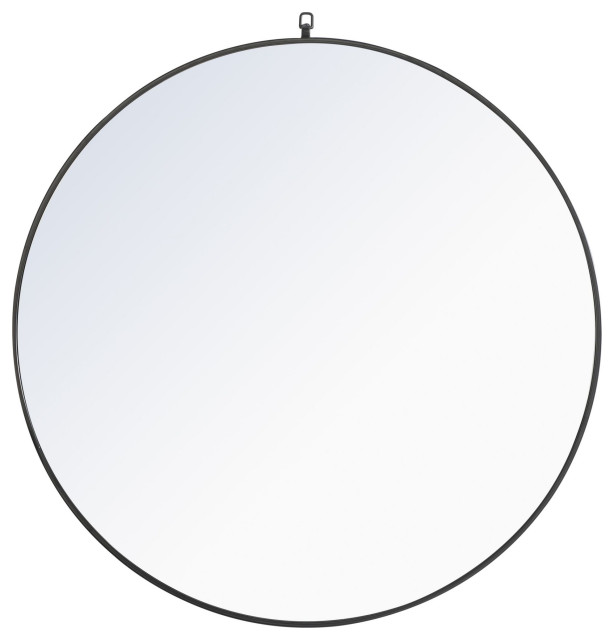 48" Round Metal Frame Mirror With Decorative Hook - Transitional - Wall ...