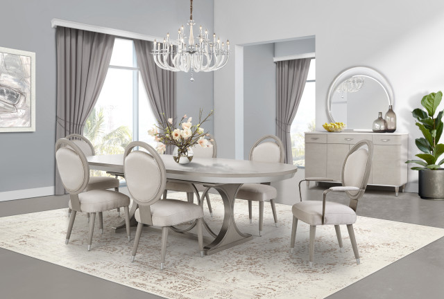 Eclipse 7-Piece Oval Dining Room Set, Moonlight Gray - Midcentury ...