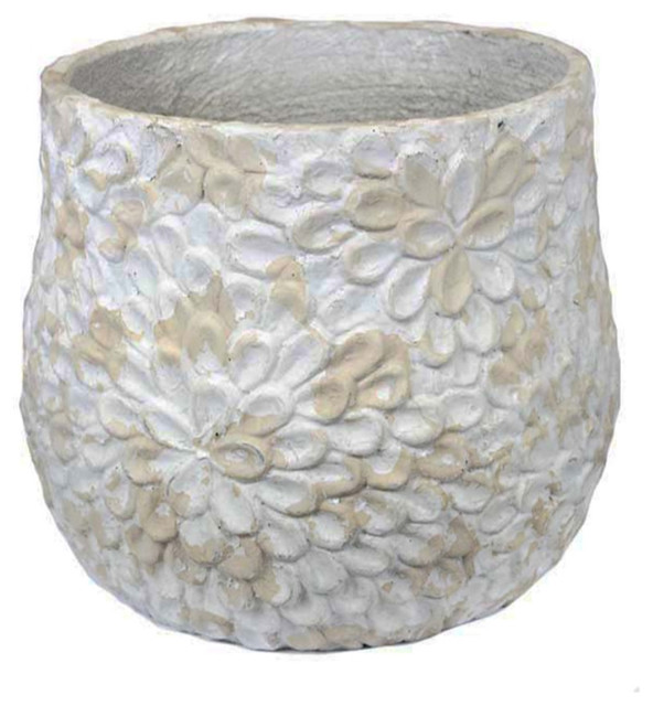 Classic Floral Embossed Flower Pot, White - Farmhouse - Outdoor Pots ...