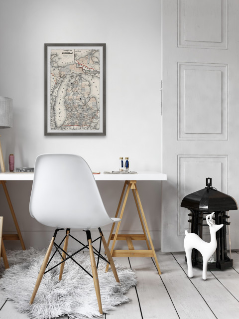 "Railroad Map of Michigan" Framed Painting Print, 24x36 - Contemporary ...