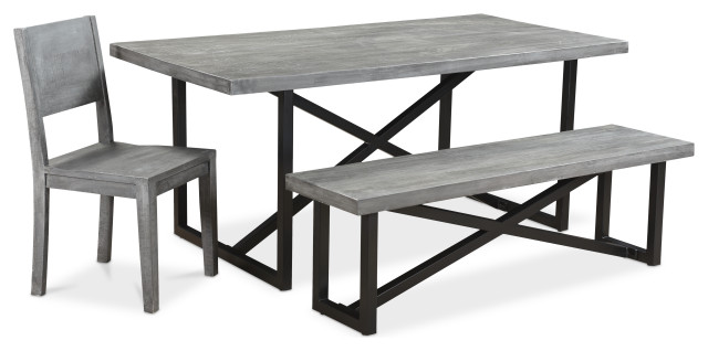 Raven Grey Mango Wood Dining Table With Black Iron 71" - Industrial ...