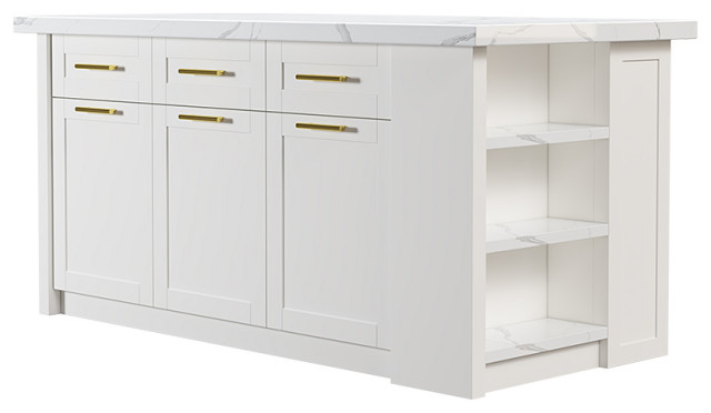 72" Large White Kitchen Island With Storage Modern Kitchen Cabinet ...
