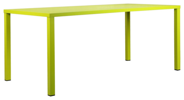 Slatted Top Metal Dining Table With Straight Legs, Light Green ...