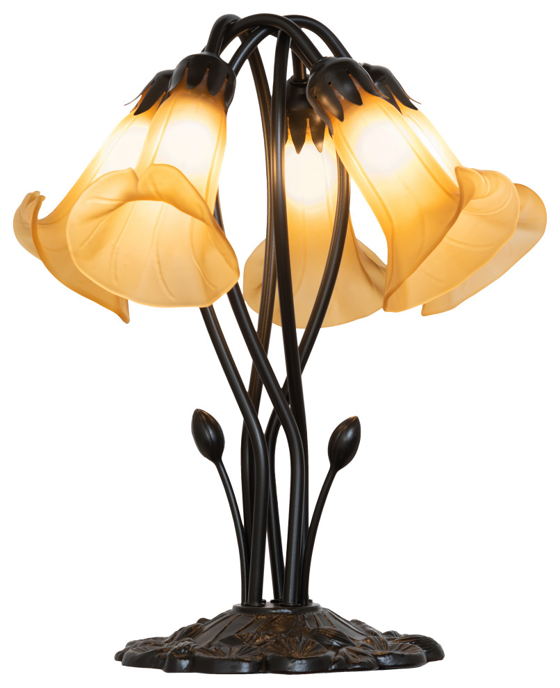 16" High Amber Tiffany Pond Lily 5 Light Table Lamp - Contemporary - Table Lamps - by Meyda ...