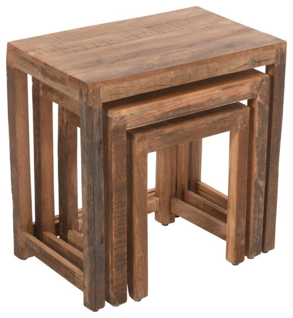 ustic Reclaimed Solid Wood Three-Piece Nesting Tables - Rustic - Coffee ...