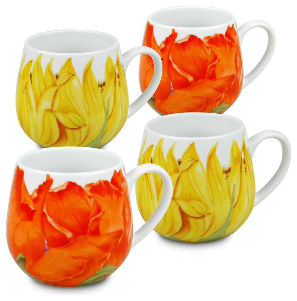 Set of 4 Assorted Sunflower and Corn Poppy Snuggle Mugs - Contemporary ...