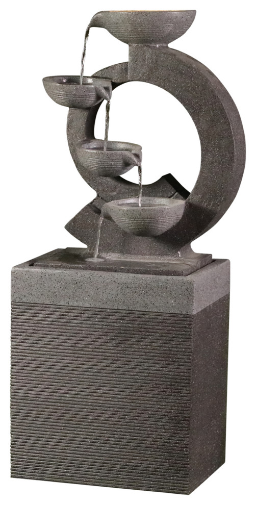 Gray Resin Modern Four-Tier Pedestal Patio Fountain with LED Light ...