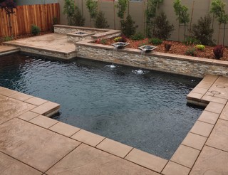 Carmichael Contemporary Pool with Fire Pit Accent - Contemporary - Pool ...