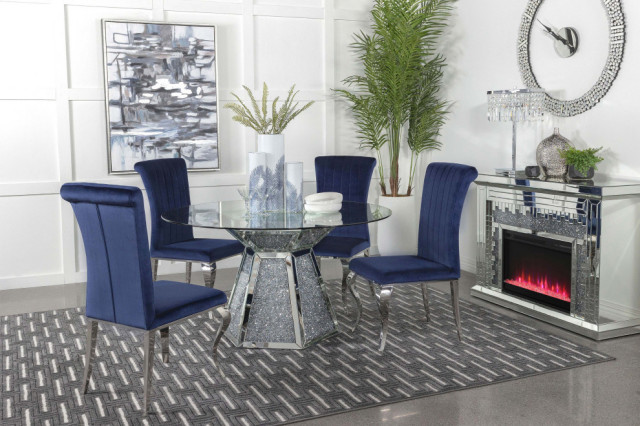Quinn 5-piece Hexagon Pedestal Dining Room Set Mirror and Ink Blue ...