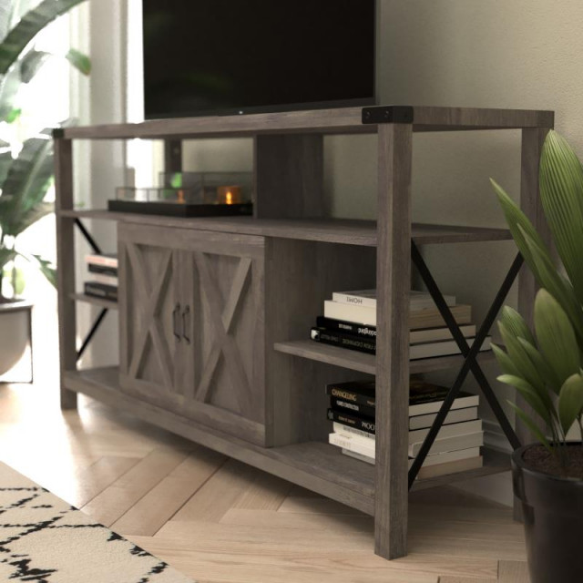 60" Coastal Gray TV Stand - Farmhouse - Entertainment Centers And Tv ...