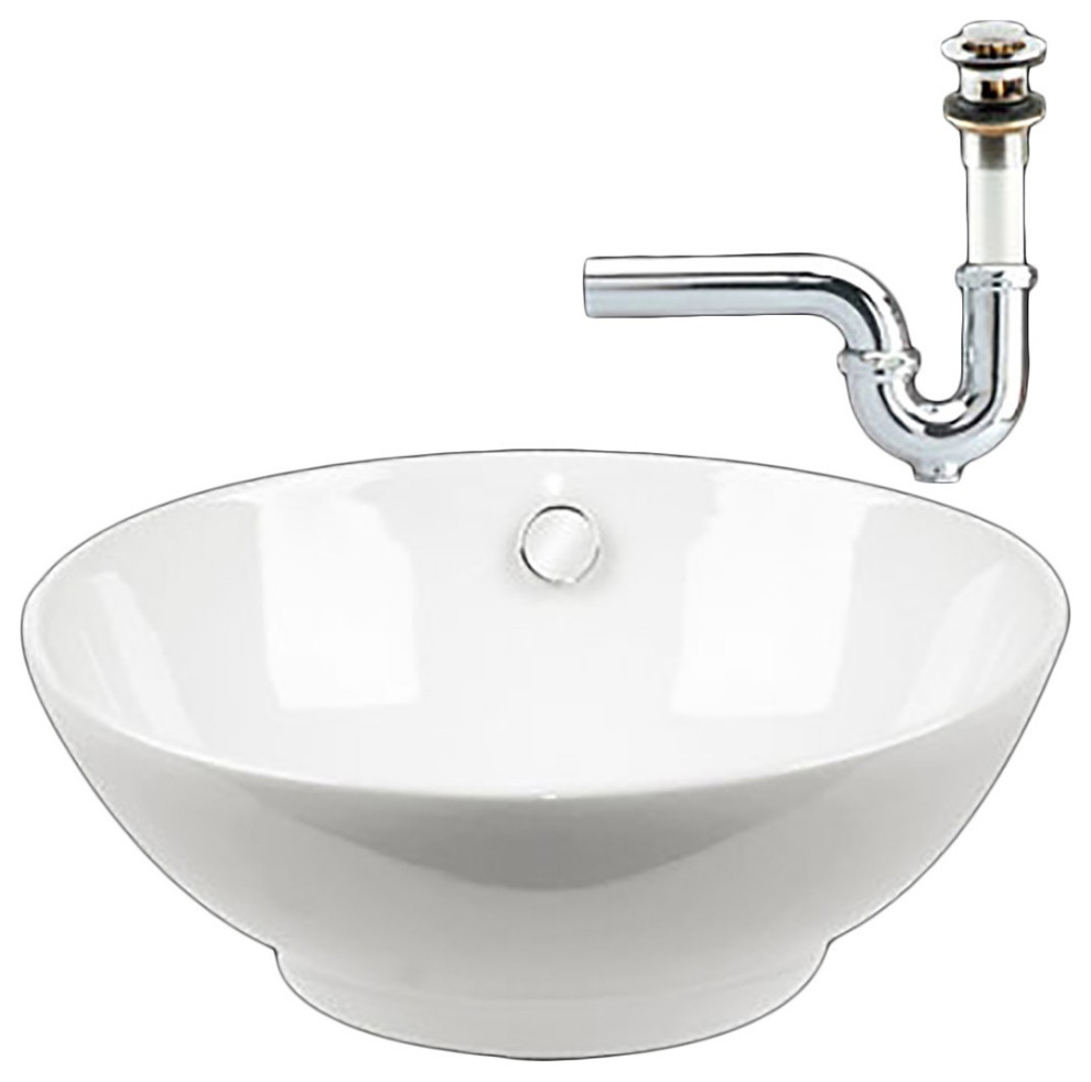 Bathroom Vessel Sink White Watts Ceramic Drain/P-Trap - Traditional ...