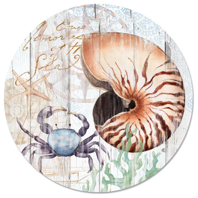 Tempered Glass Lazy Susan Shoreline Shells - Beach Style - Pantry And ...