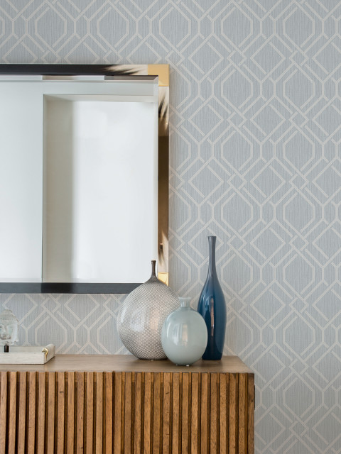 Frege Light Blue Trellis Wallpaper, Bolt - Contemporary - Wallpaper ...