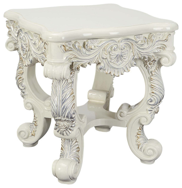 Traditional Square End Table, Antique White - Victorian - Side Tables ...