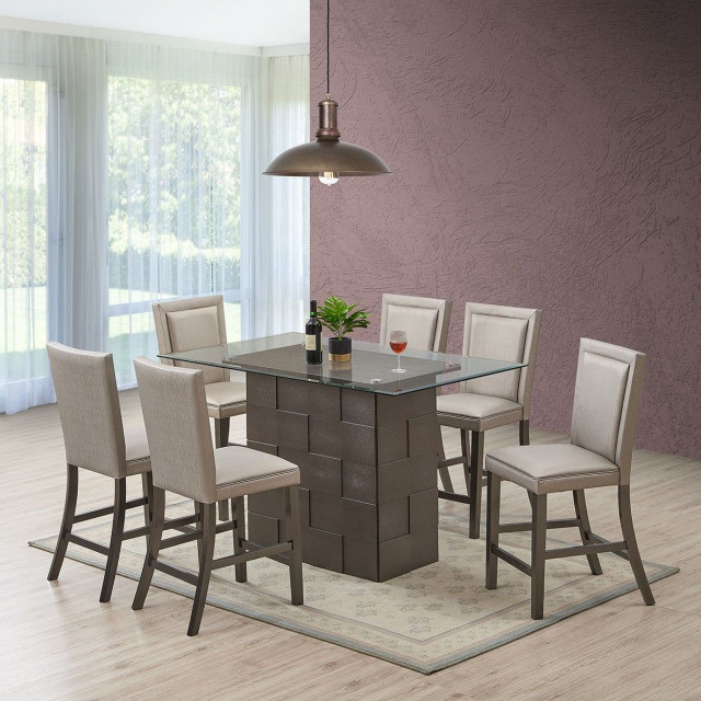 Pilaster Designs Caputo Modern Counter Height Dining Pub Set, Gray Wood ...