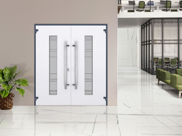 Exterior Prehung Double Doors Deux 0757 Gray Graphite Frosted Glass ...