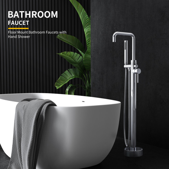 Floor Mount Bathtub Faucet, High Flow Tub Filler With Handheld Shower ...