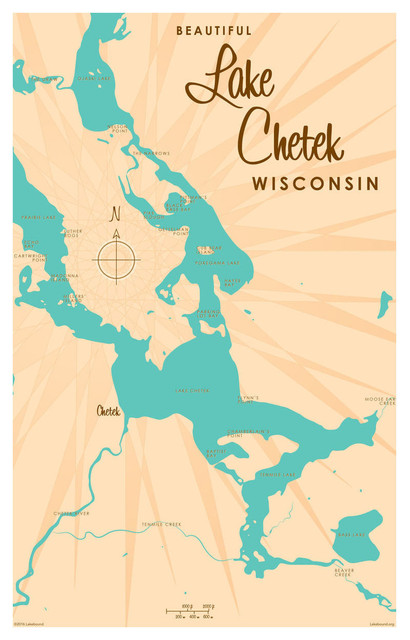 Lakebound Lake Chetek Wisconsin Map Art Print, 30"x45" - Contemporary ...