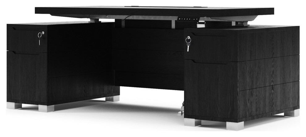 79" Modern Ford Black Oak Wood Adjustable Height Desk 4-Drawer Storage ...