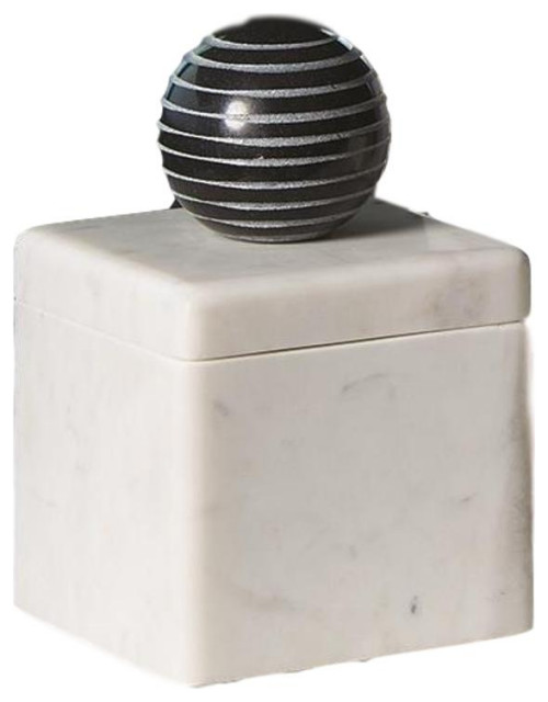 Mid Century Modern Solid Marble Decorative Box 8" Black White Geometric ...