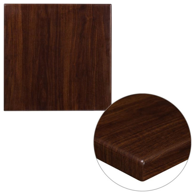 24'' Square High-Gloss Walnut Resin Table Top with 2'' Thick Drop-Lip ...