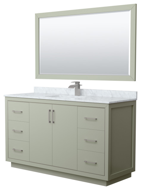 Icon 60" Single Vanity, Light Green, Top, Nickel Trim, 58" Mirror ...