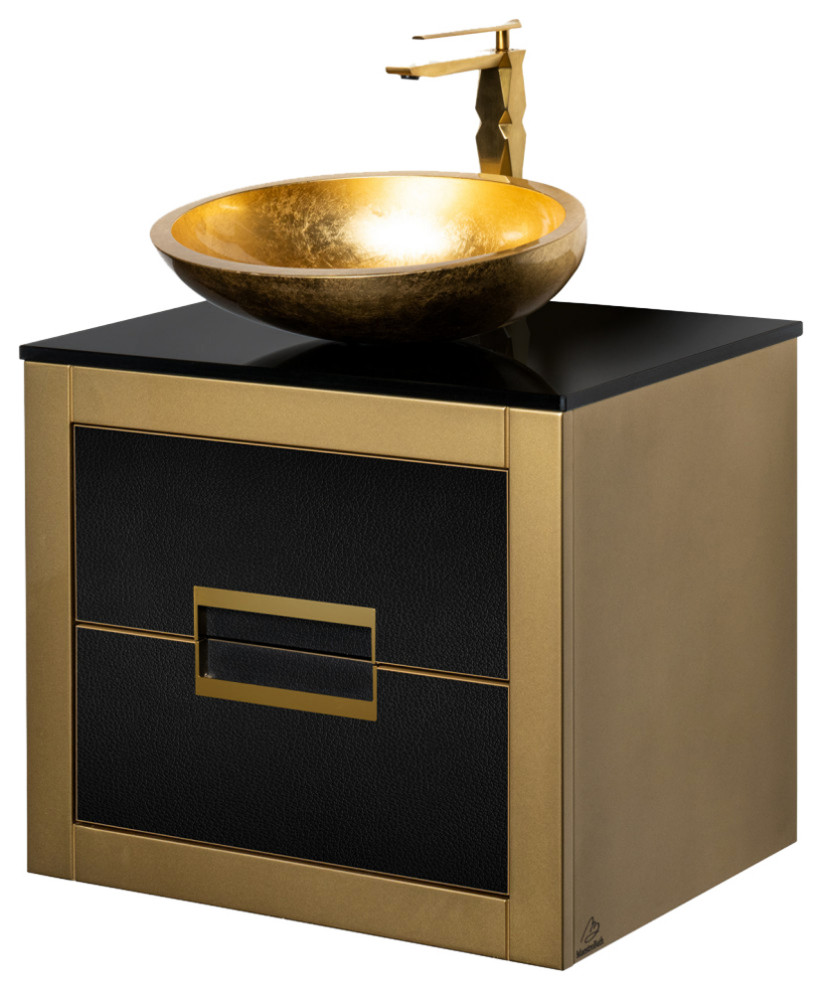 Danya Leather Vanity, Black and Gold, 24" - Contemporary - Bathroom ...