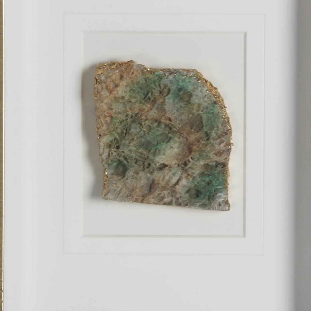 Rectangular Wooden Shadow Box with Encased Faux Stone, Green and Gold ...