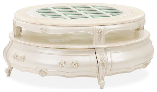 Michael Amini Lavelle Round Wood Cocktail Table - Classic Pearl Ivory ...