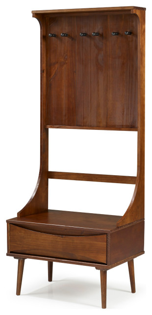 Atticus 68" Solid Wood Hall Tree With Drawer - Walnut - Midcentury ...