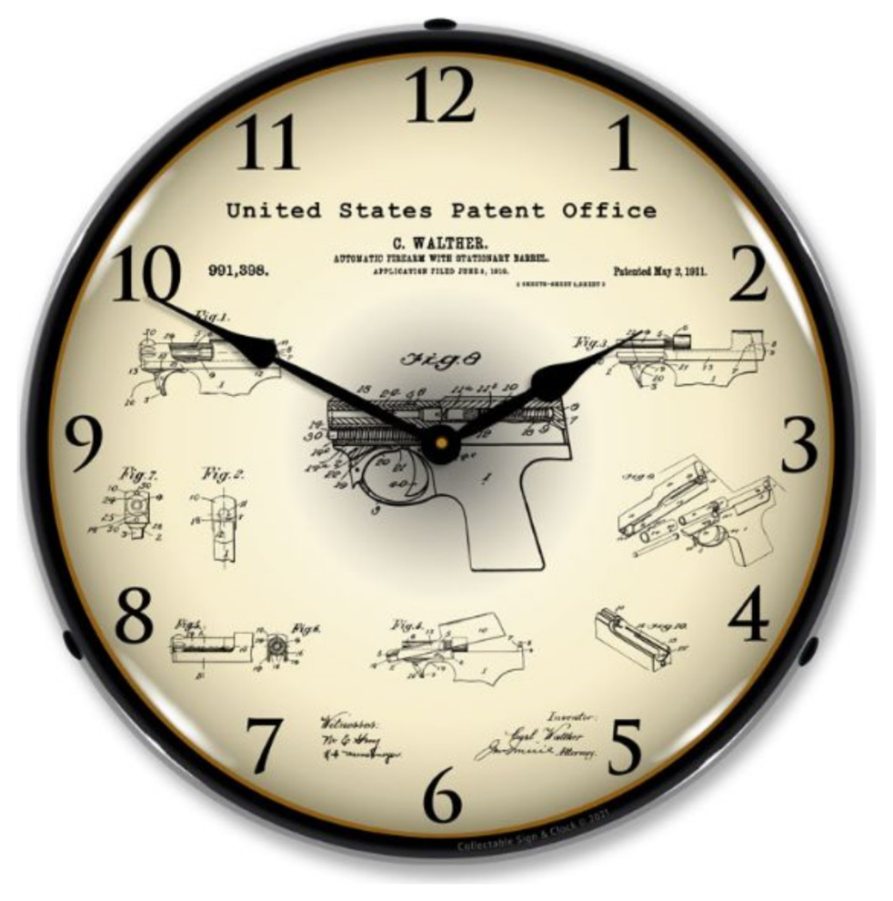 21031210 Walther PPK Firearm 1911 Patent Clock - Contemporary - Wall ...