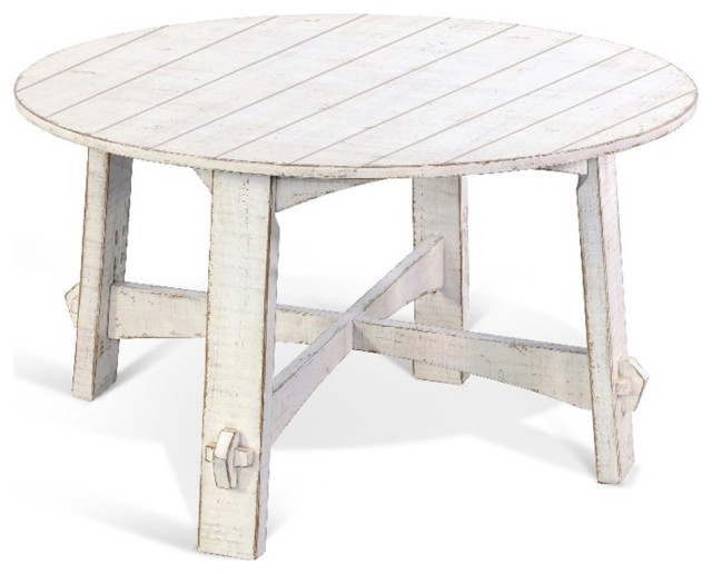 Pemberly Row Marina 54" Round Farmhouse Mahogany Dining Table in White ...