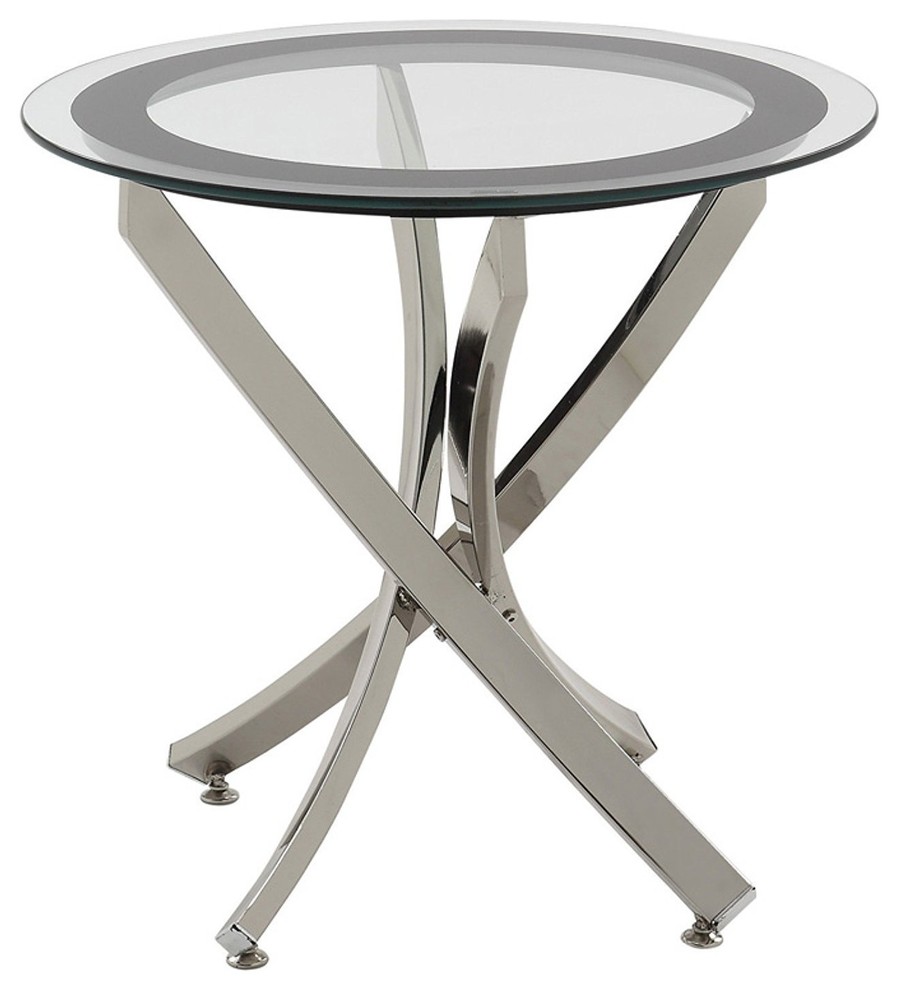Modern Contemporary Round Clear Tempered Glass End Table, Chrome ...