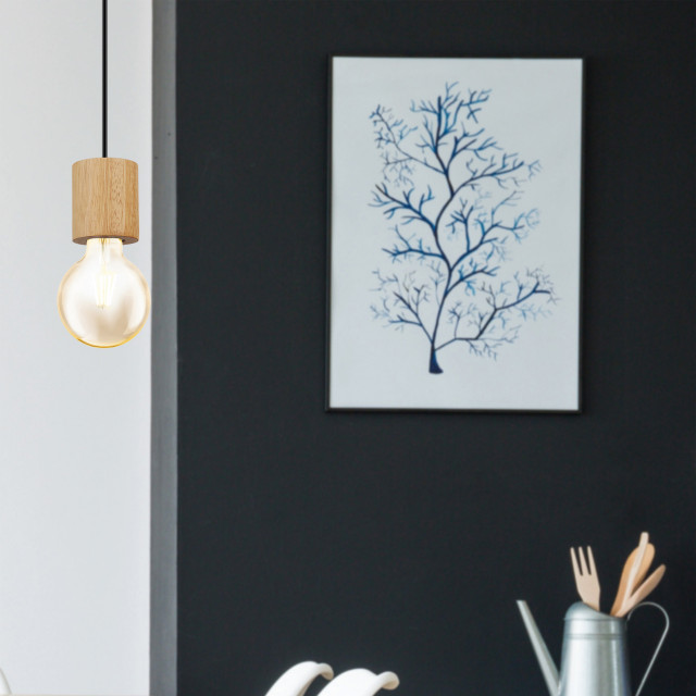 Turialdo Open Bulb Single Light Pendant, Natural Wood and Black Finish ...