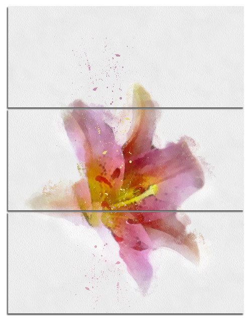 Watercolor Pink Lily Flower Sketch, Floral Triptych Canvas Art, 28x36, 3 Panels, 28"x36 ...