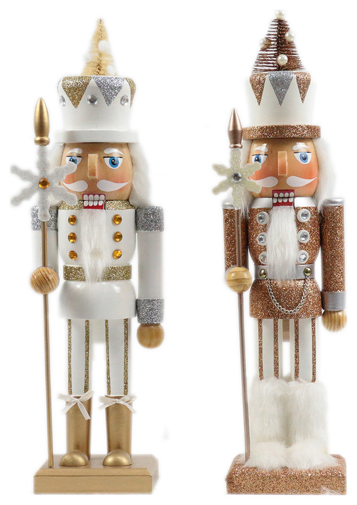 15" Silver and Gold Snowflake Soldier Nutcrackers, Set of 2 ...