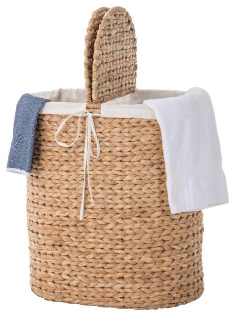 Oval Seagrass Laundry Sorter Hamper WithLiner, Natural - Beach Style ...