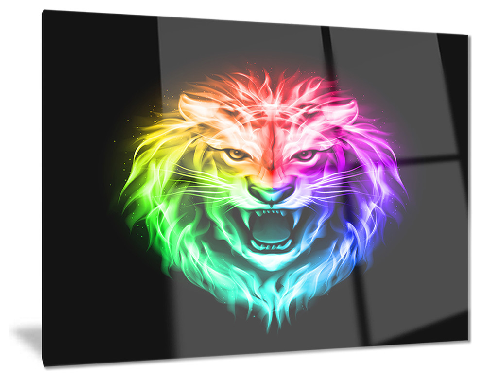 "Colorful Fire Lion" Animal Digital Glossy Metal Wall Art ...